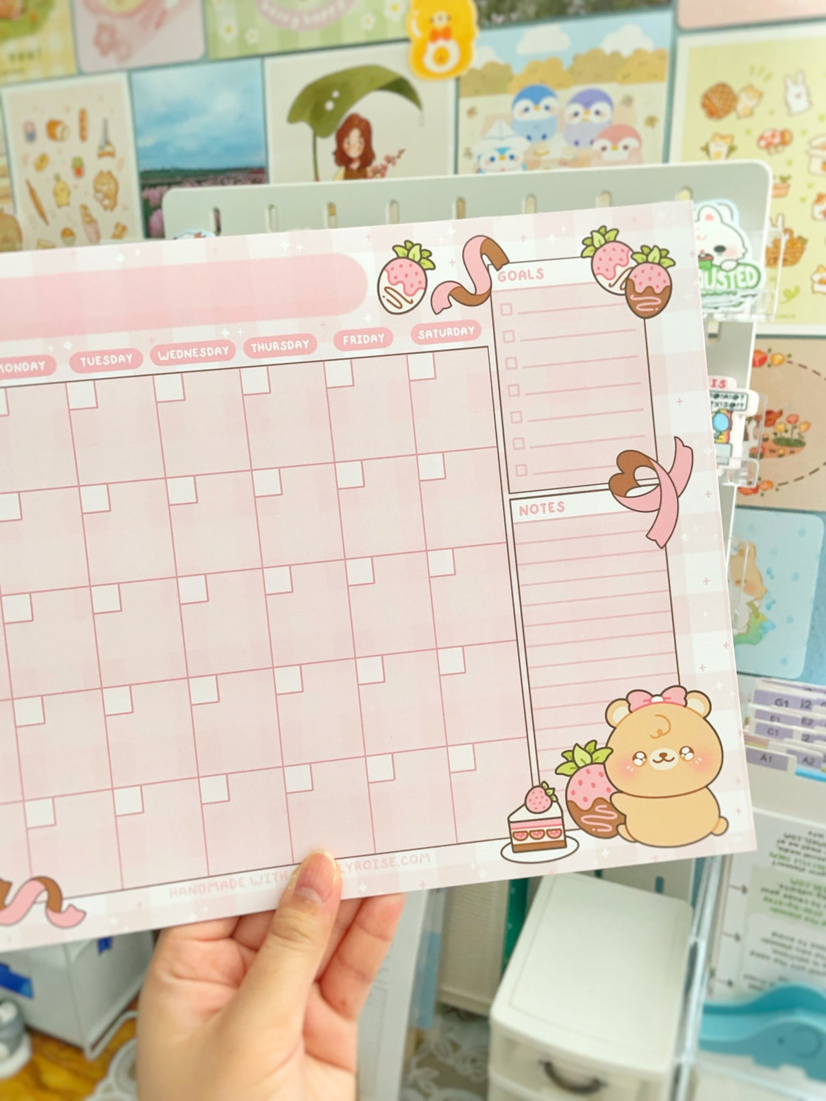 Strawberry Bear Handmade Monthly Desk Calendar – Gelly Roise